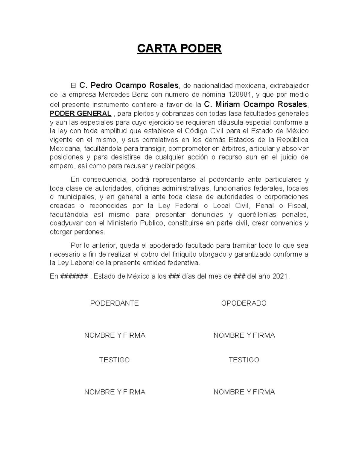 Carta Poder - CARTA PODER El C. Pedro Ocampo Rosales, de nacionalidad ...