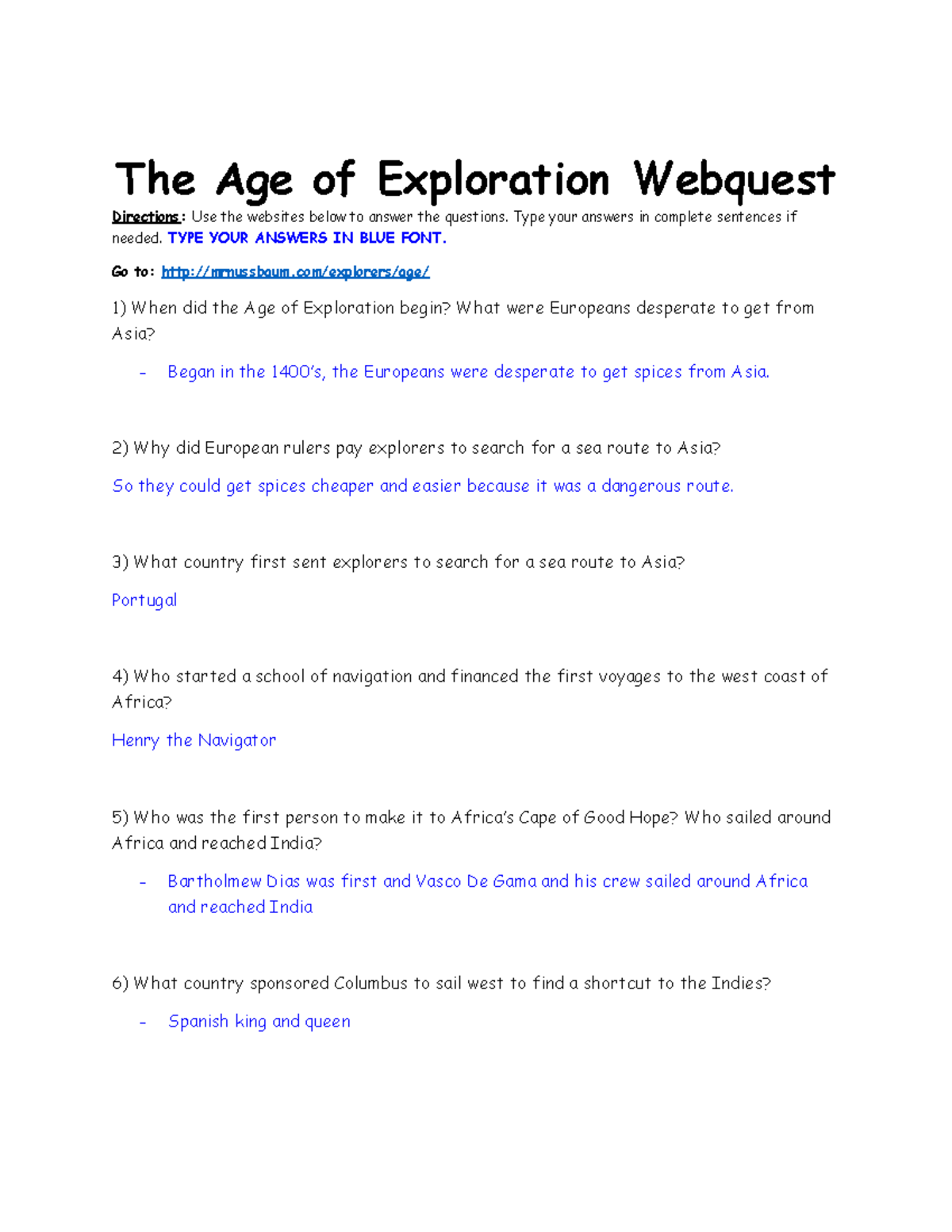 Exploration Webquest - This Assignment is apart of the land based ...