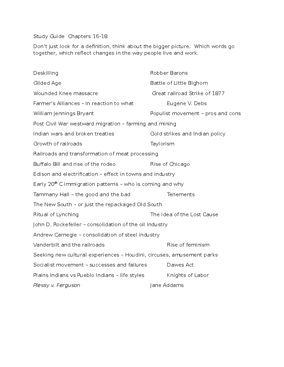 Study Guide Chapters 16-18 - Study Guide Chapters 16- Don’t just look ...