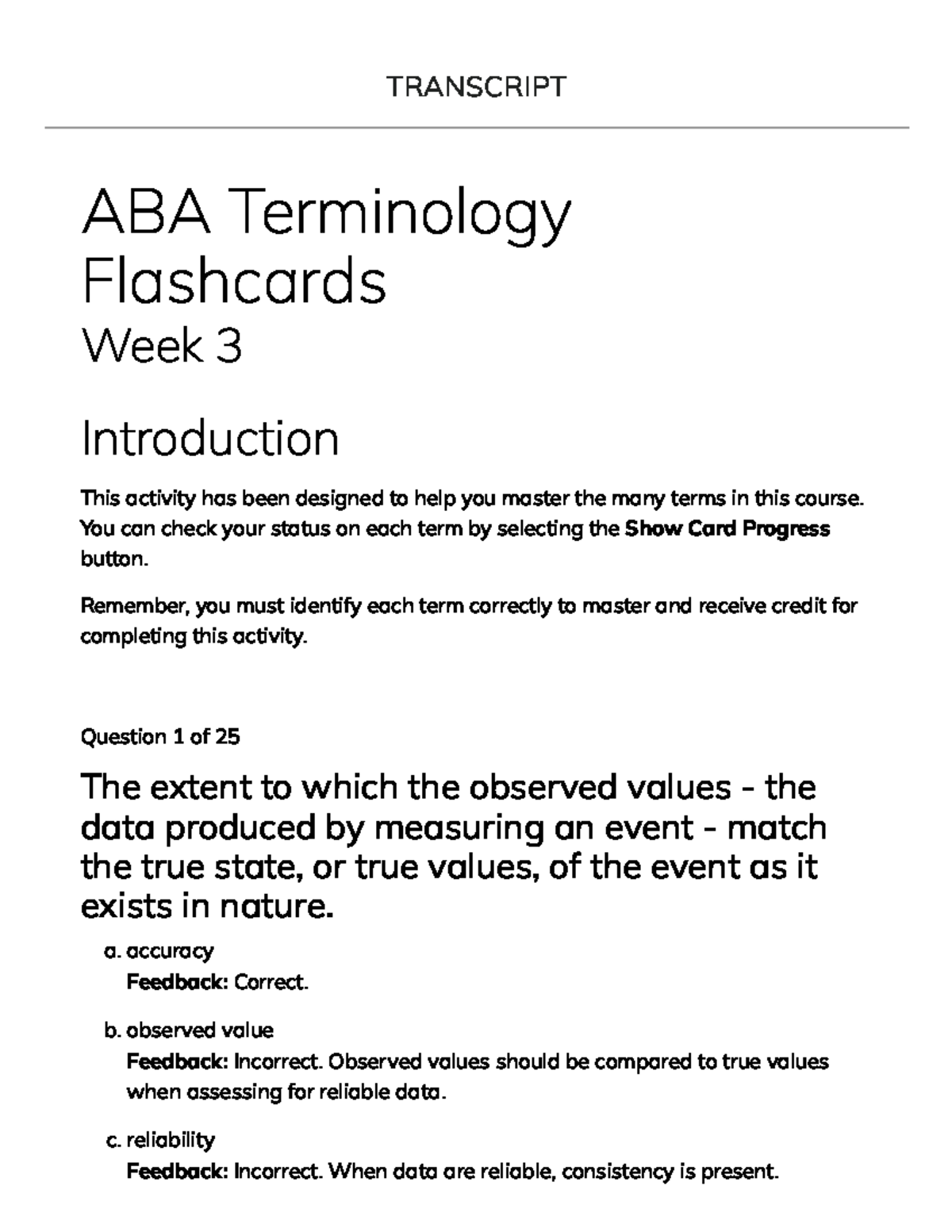 ABA Week 3 Terminology Flashcards - TRANSCRIPT ABA Terminology Flashcards Week 3 Introduction ...