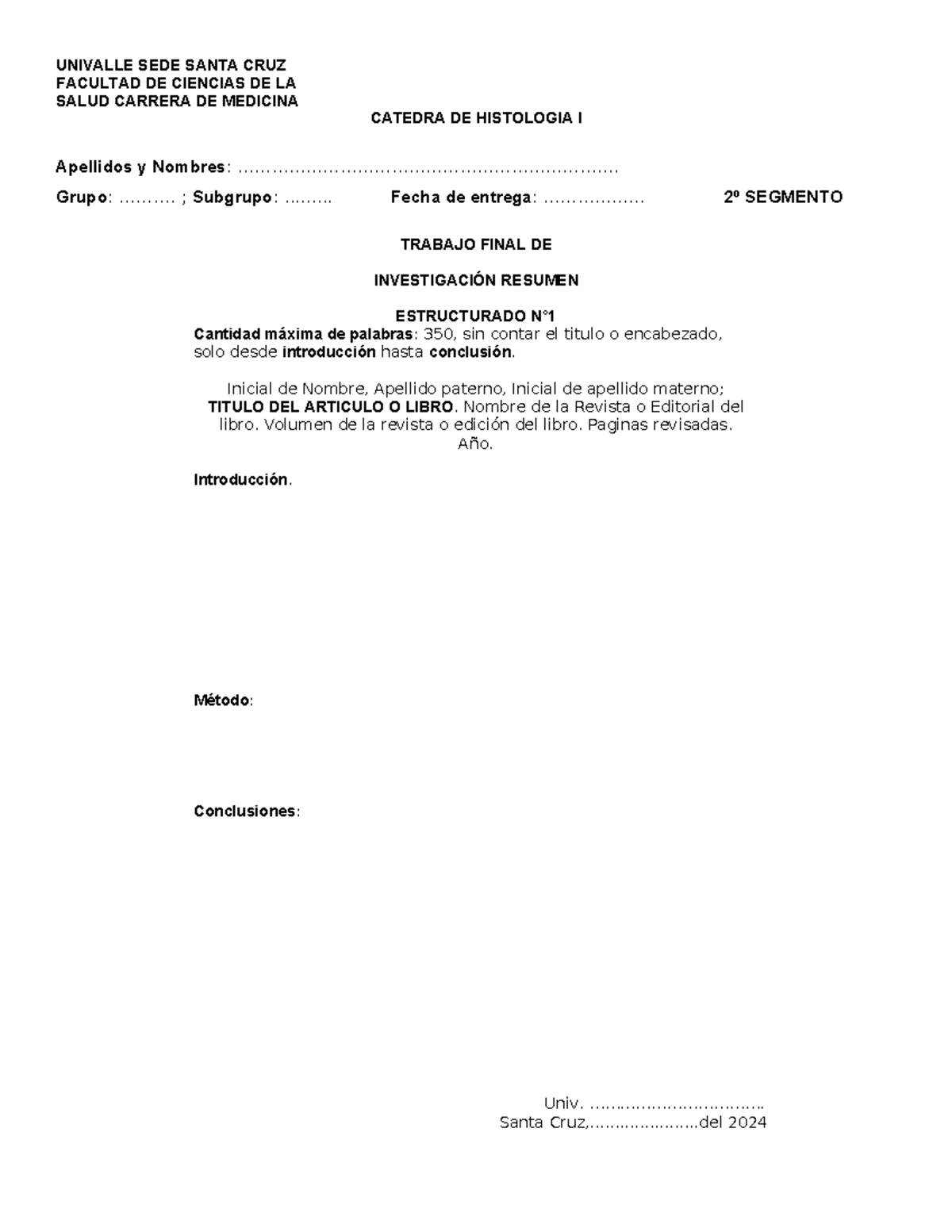 Formato DE Resumen Estructurado - Histo I Medicina - UNIVALLE SEDE ...