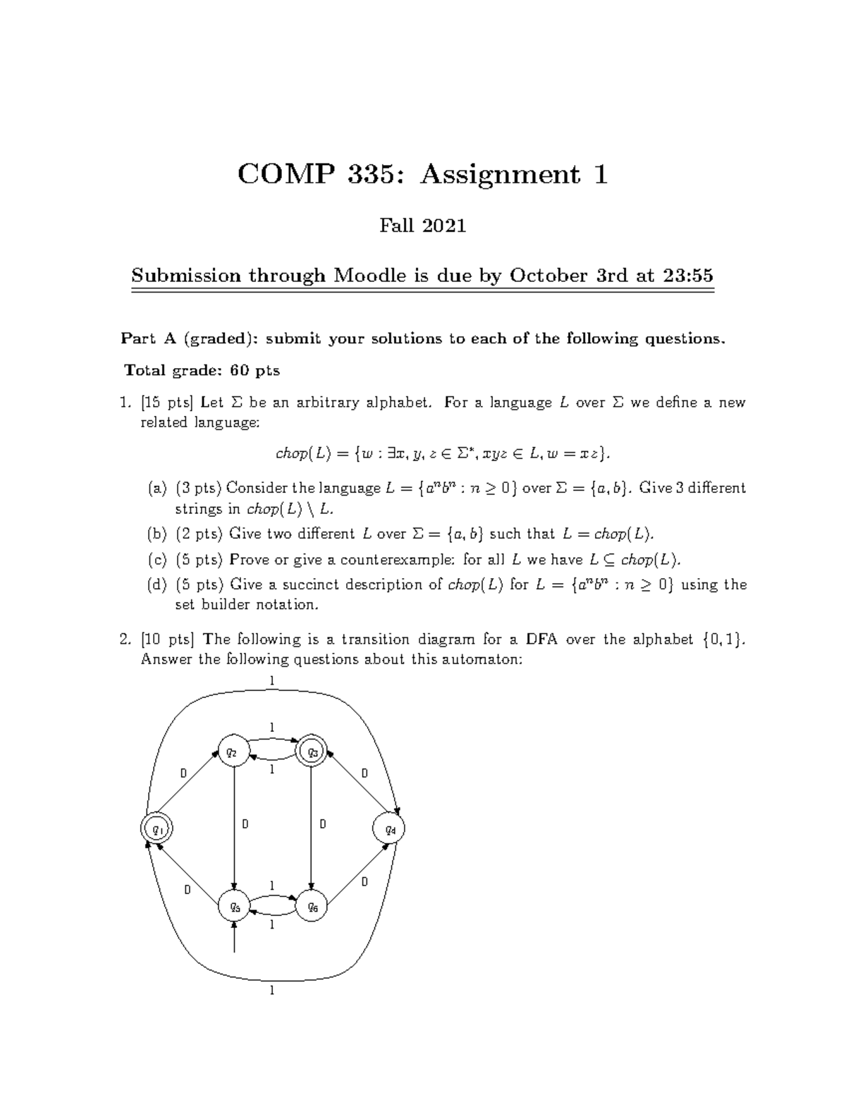 Assignment 1 For Nfa And Dfa Conversion Comp 335 Assignment 1 Fall