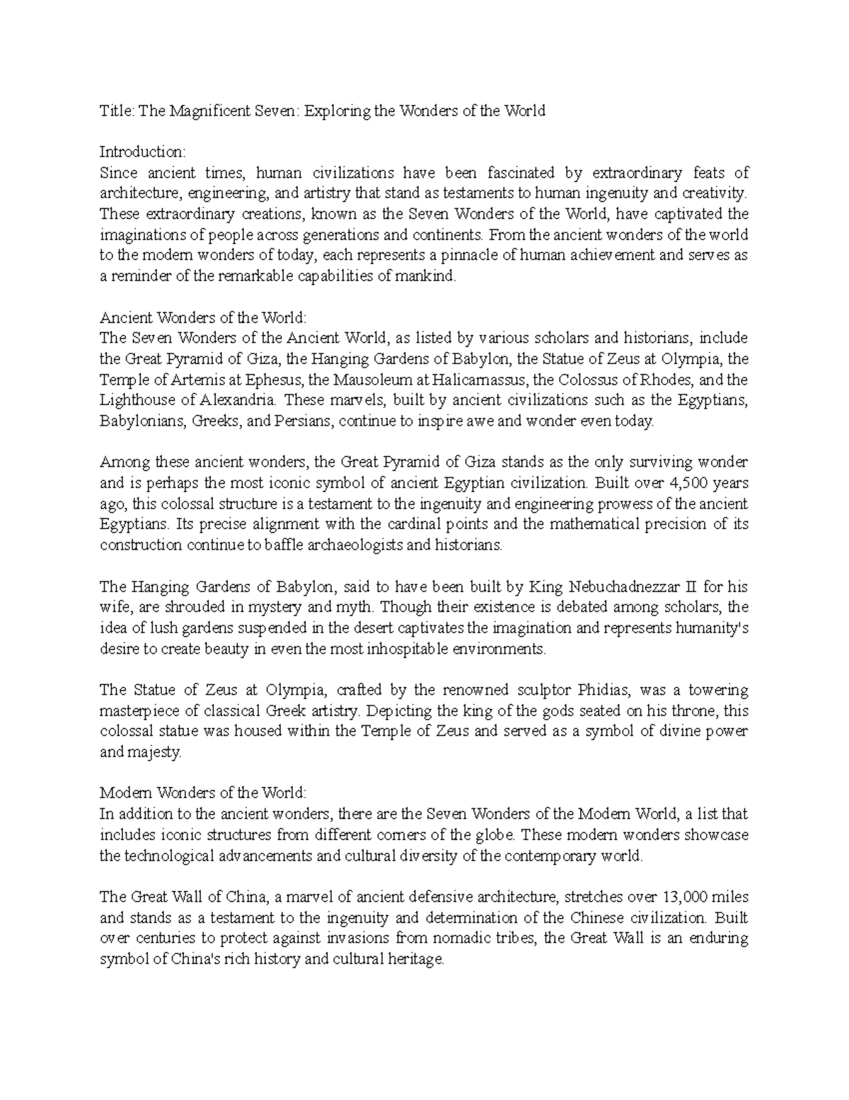 7 Wonders of the World - Title: The Magnificent Seven: Exploring the ...