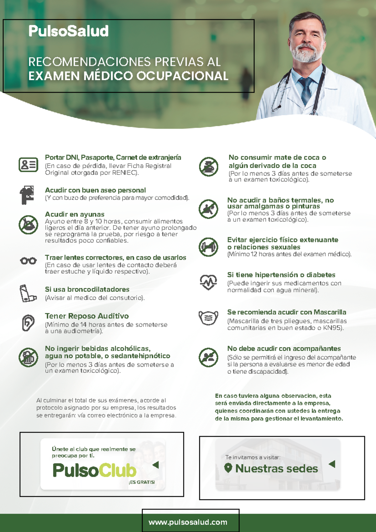 Recomendaciones emo pulsosalud - RECOMENDACIONES PREVIAS AL EXAMEN ...
