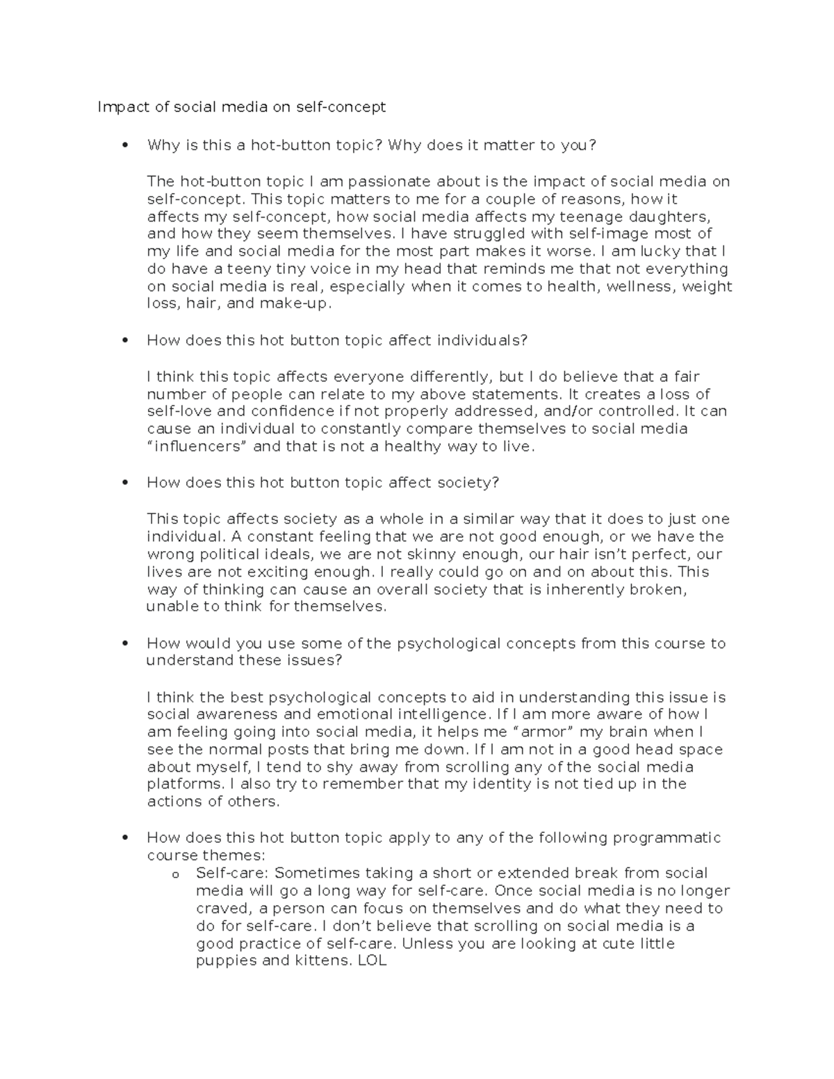 Mod 7 Discussion - Impact of social media on self-concept Why is this a ...