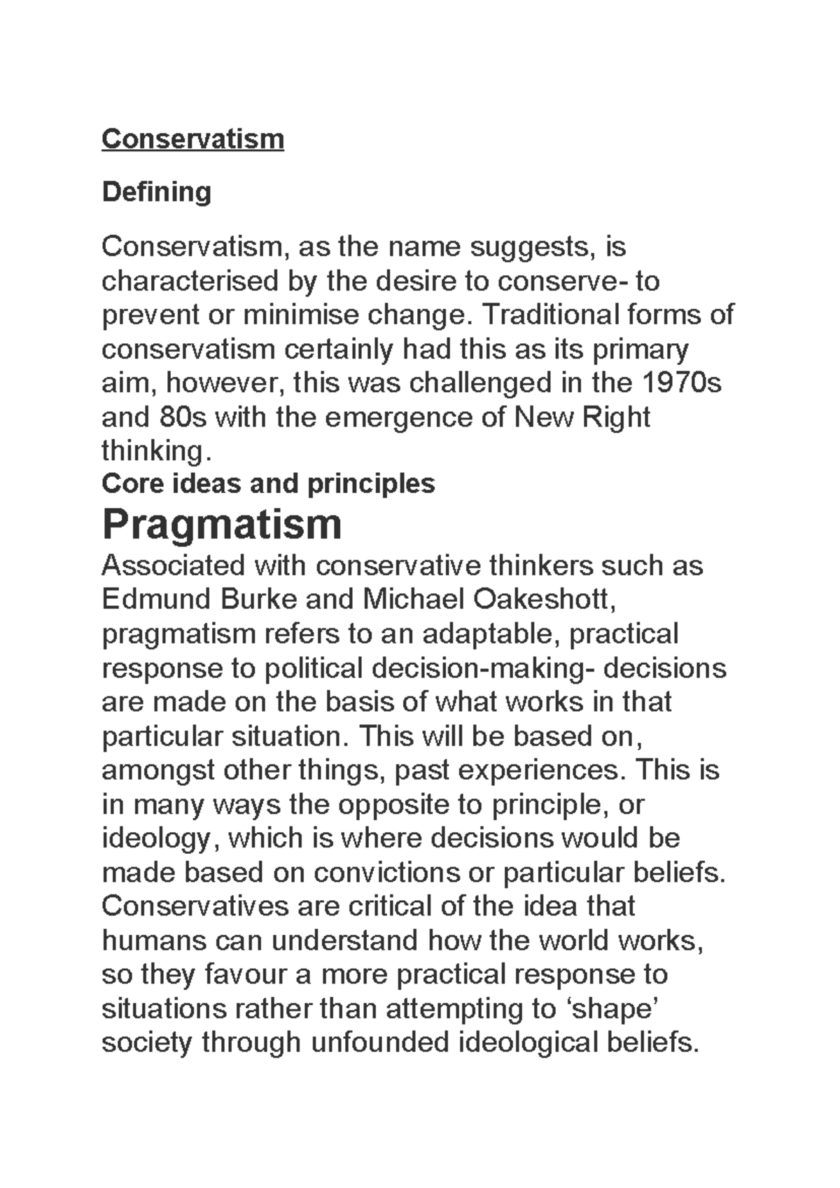 1 - Conservatism Notes - Conservatism Defining Conservatism, as the ...