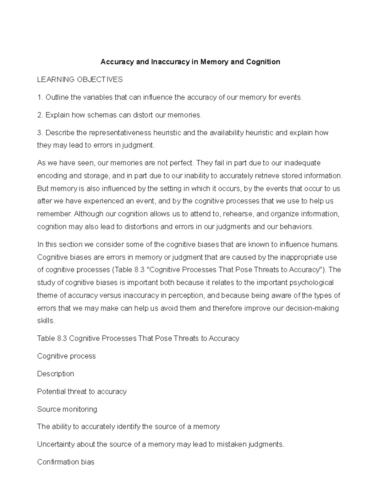 Psyc 52 Psyc 52 Notes Accuracy And Inaccuracy In Memory And Cognition Learning Objectives