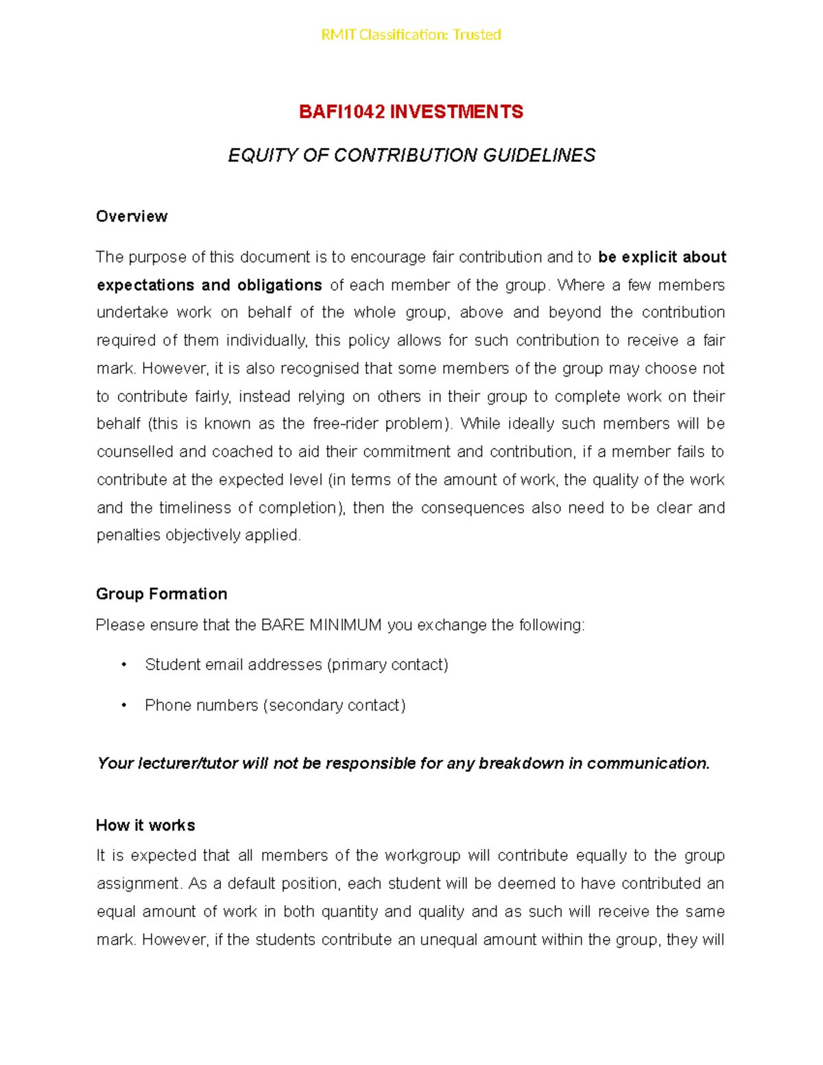 Equity of Contribution Guidelines 1 1 - RMIT Classification: Trusted ...