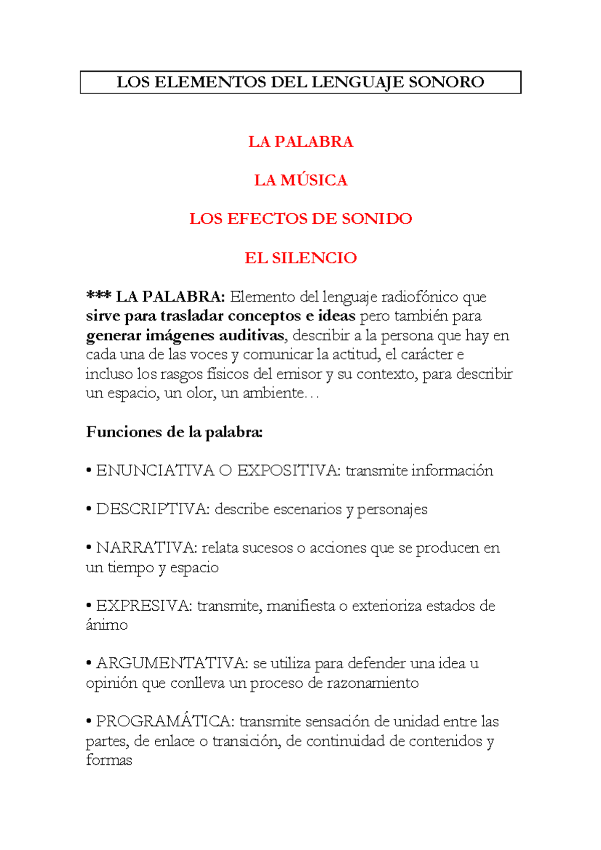 Elementos DEL Lenguaje Sonoro - LOS ELEMENTOS DEL LENGUAJE SONORO LA PALABRA LA MÚSICA LOS ...