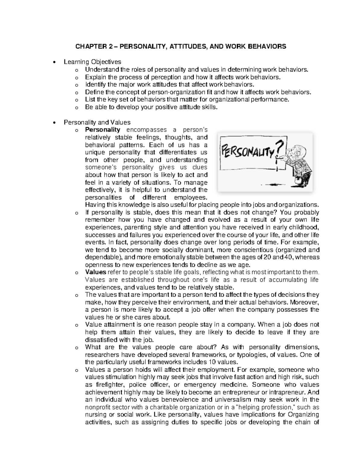 Chapter 2 – Personality, Attitudes, AND WORK Behaviors - CHAPTER 2 ...