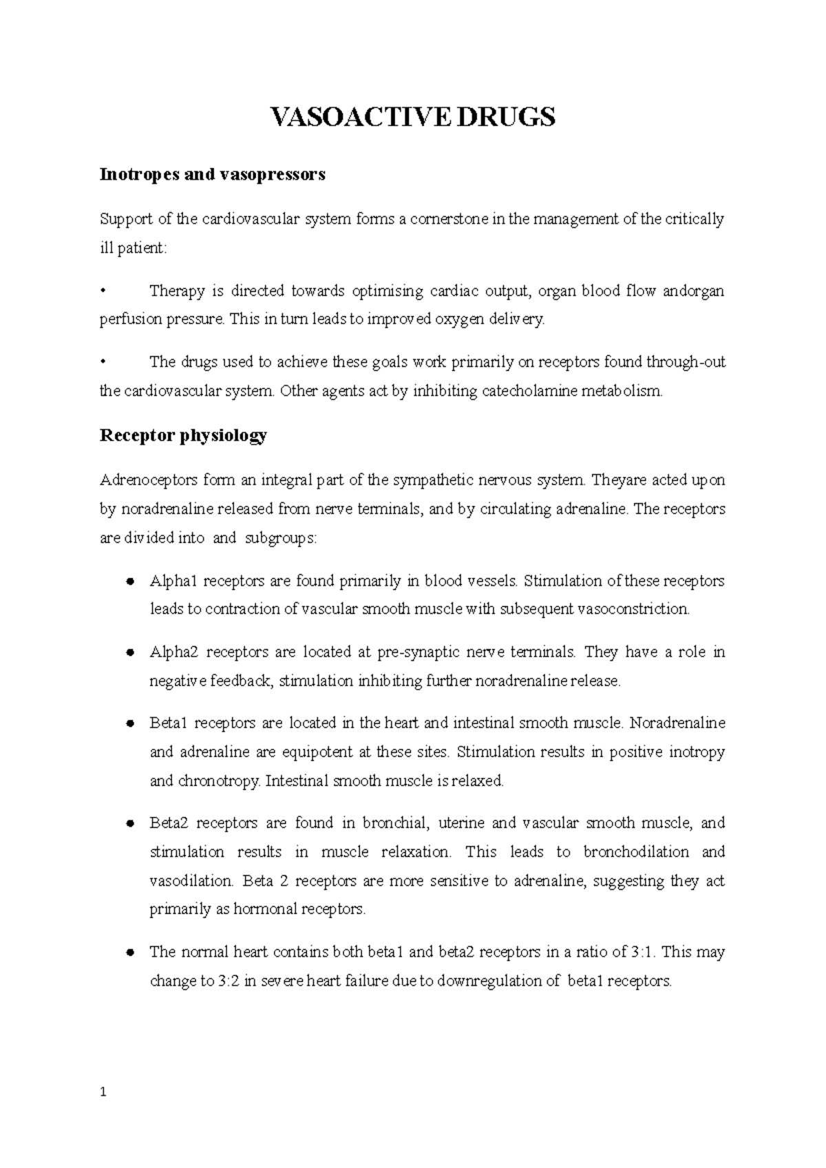 Vasoactive Drugs - Assignment - VASOACTIVE DRUGS Inotropes and ...