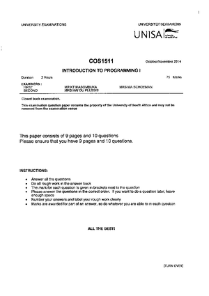 COS1511- Assignment 2 - #include using namespace std ; int main() { cout