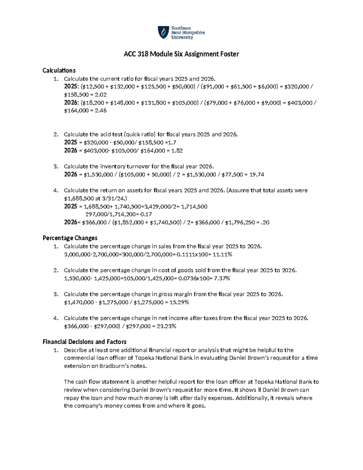 ACC 318 Module Six Assignment - Calculate the current ratio for fiscal ...