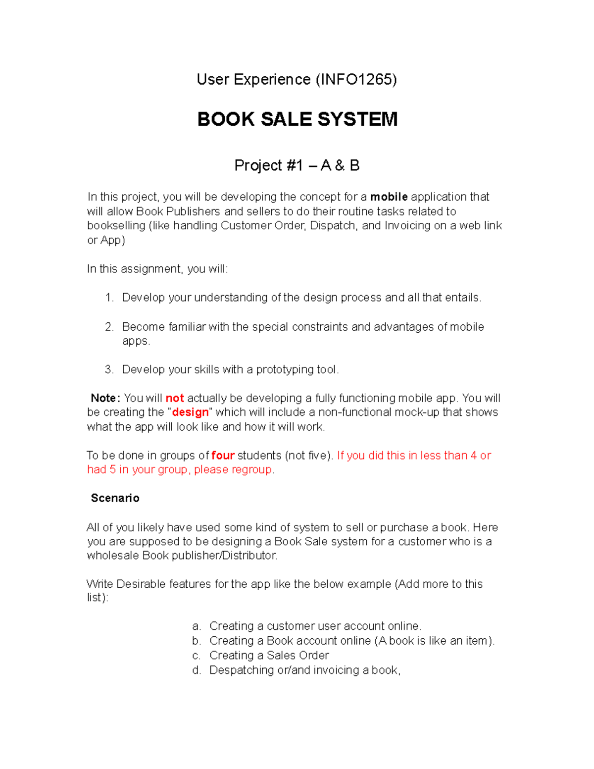 INFO1265 FALL 2023 - Project 1 Module B - User Experience (INFO1265 ...