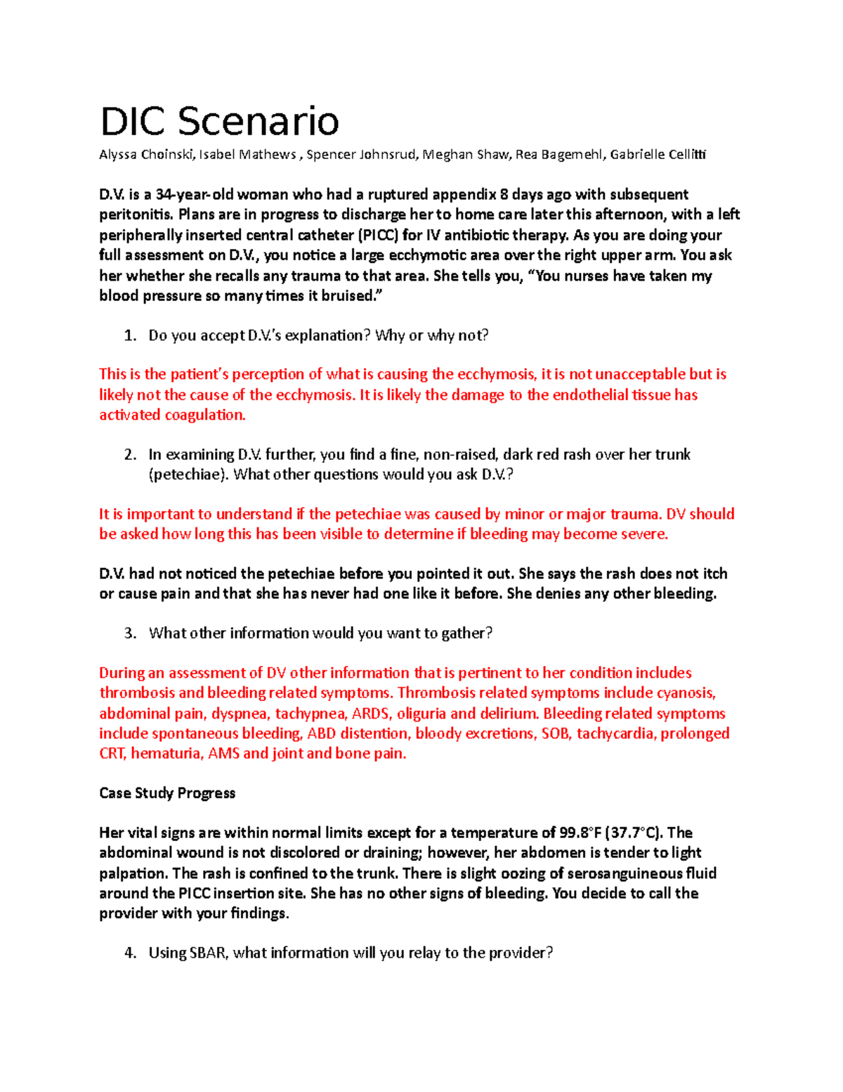 DIC Case Scenario-1 - DIC - DIC Scenario Alyssa Choinski, Isabel ...