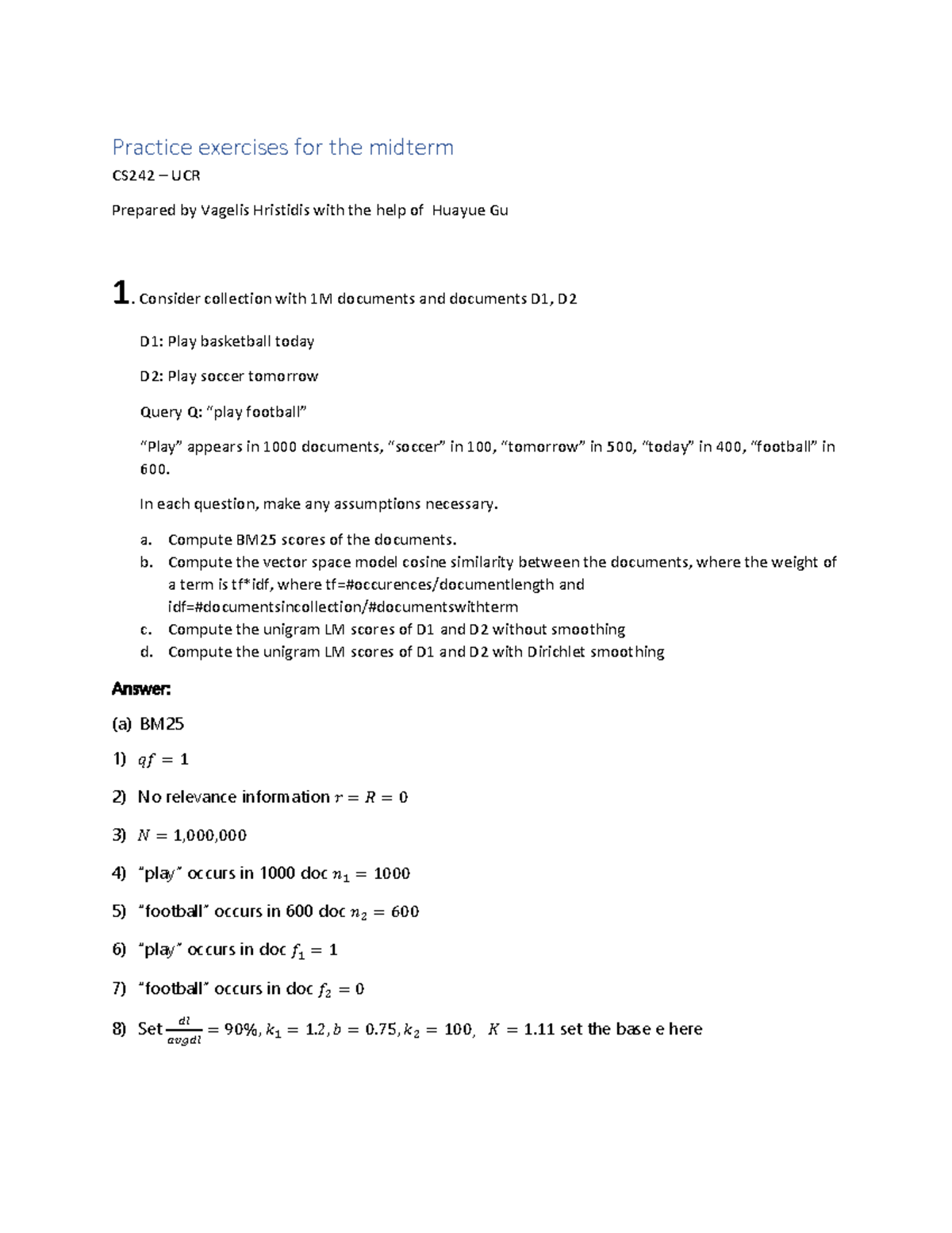Practice exercises for midterm - Practice exercises for the midterm ...