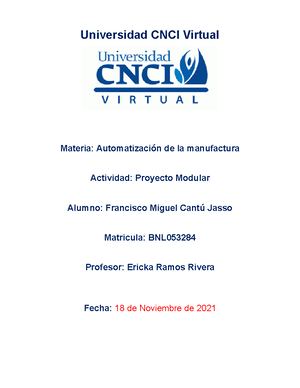 Proyecto modular Automatización de la manufactura - Proyecto modular Universidad CNCI VIRTUAL ...