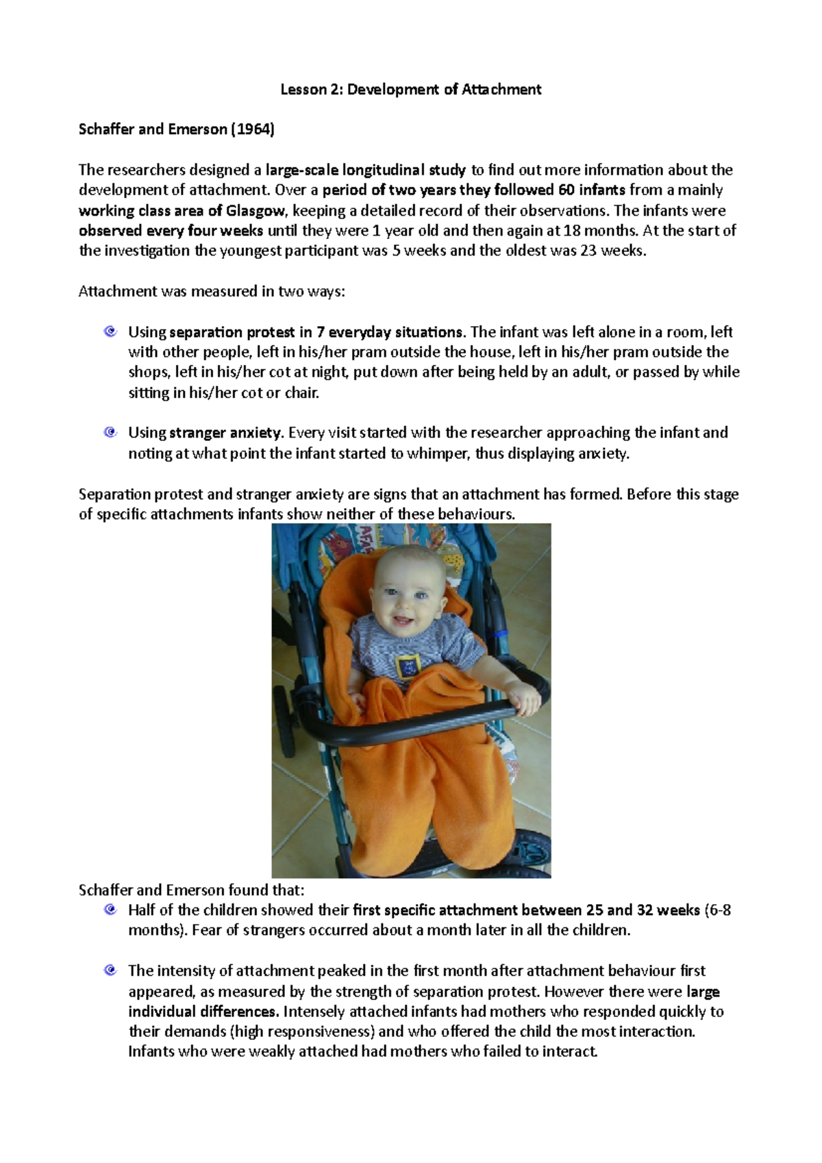 Schaffer & Emerson study - Lesson 2: Development of Attachment Schaffer ...