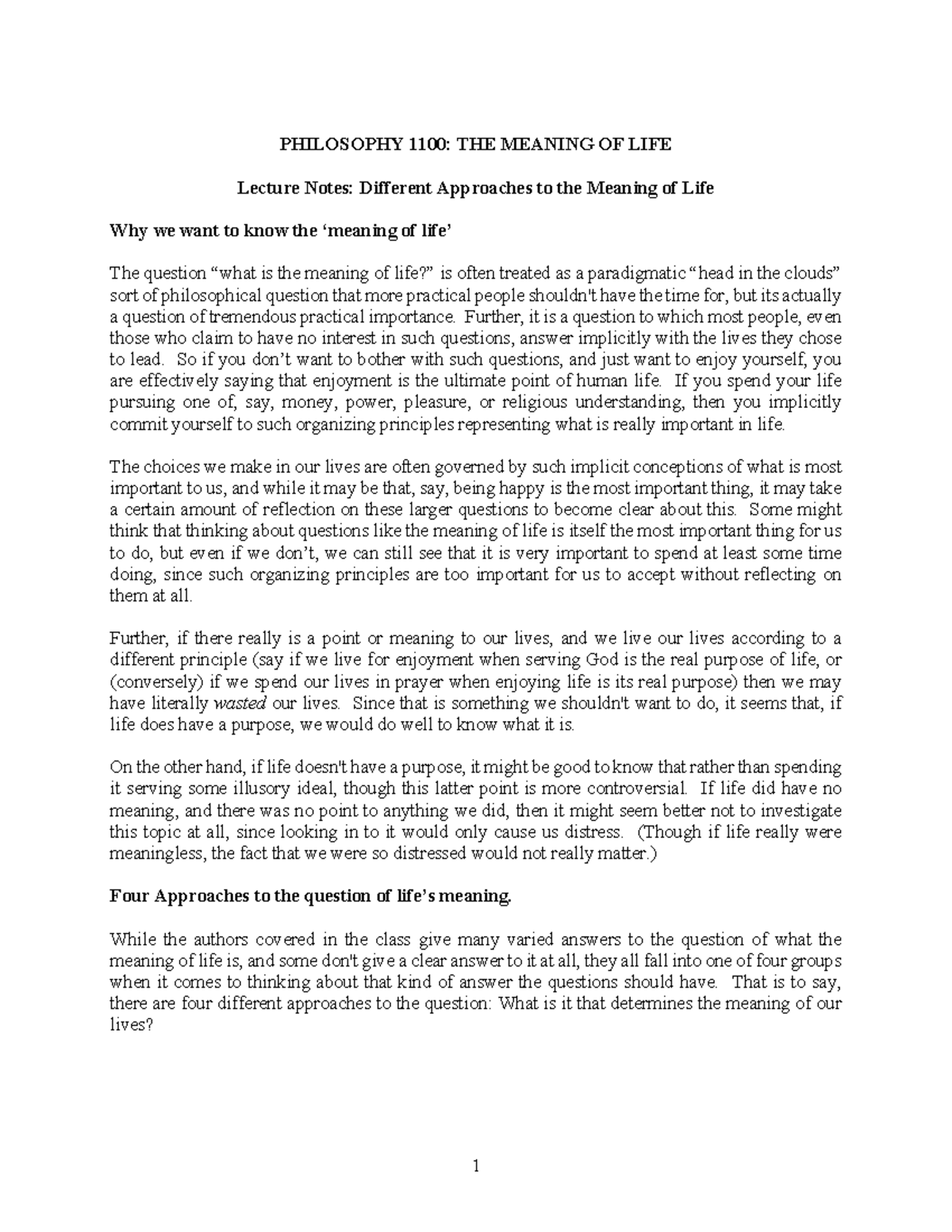 01-1 Themes (2022) - ahhh - 1 PHILOSOPHY 1100: THE MEANING OF LIFE ...
