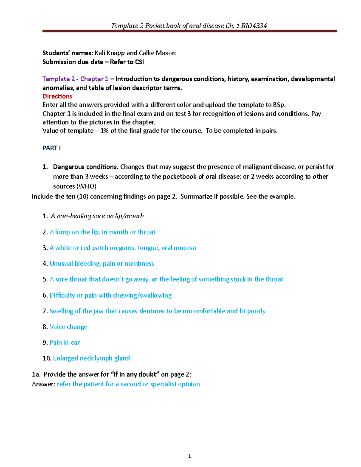 2. Template 2 Ch 1 pocketbook of oral disease - Students’ names: Kali ...