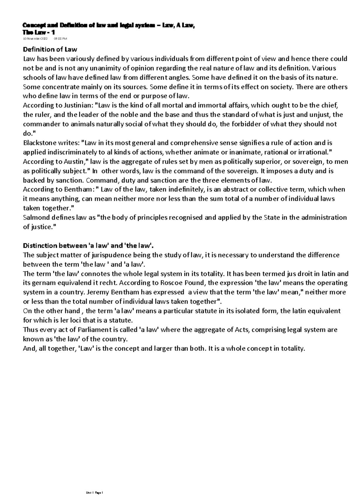 Legal Methods notebook - Definition of Law Law has been variously ...