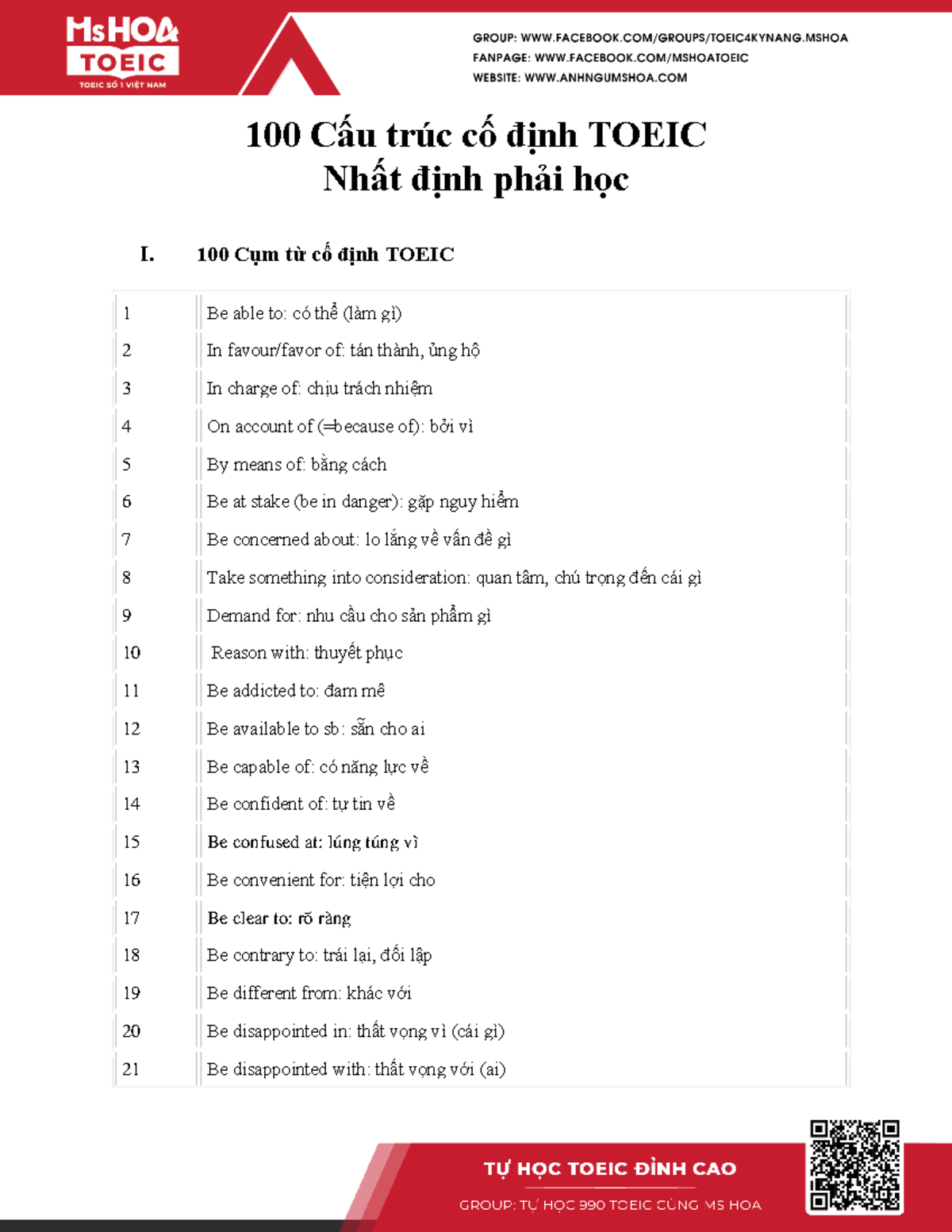 100 Cấu trúc cố định Toeic - Ms Hoa Toeic - 100 Cấu trúc cố định TOEIC Nhấ t định phải học I ...