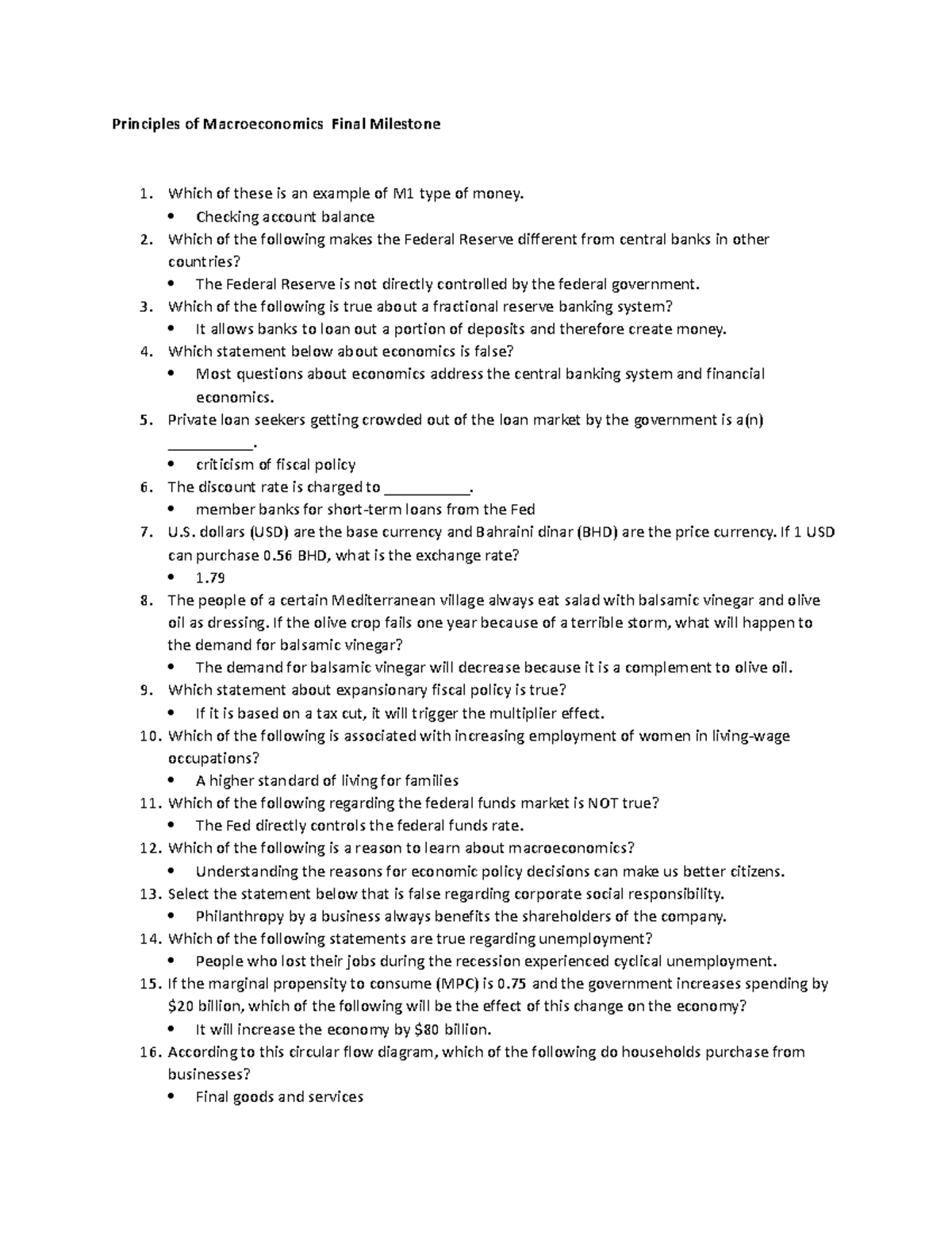 Sophia Pathways Principles of Macroeconomics Final Milestone - Principles of Macroeconomics ...