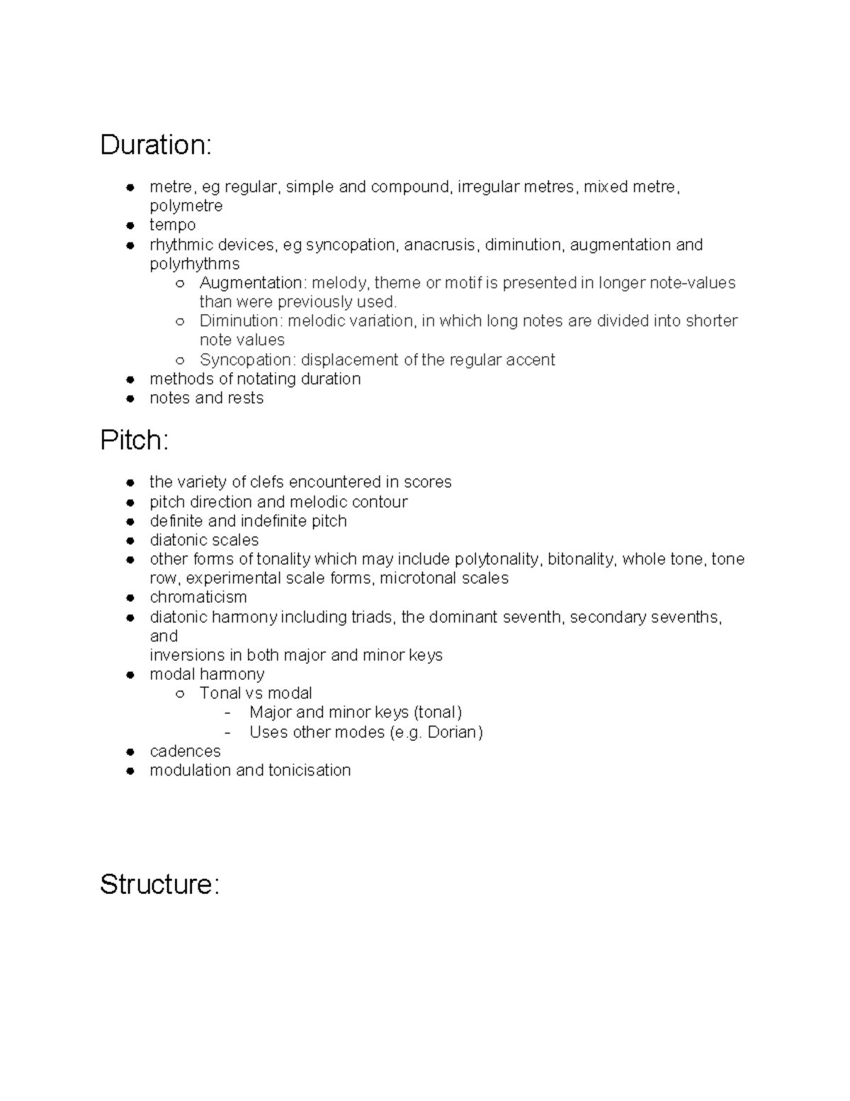 Concepts of music - Duration: metre, eg regular, simple and compound ...