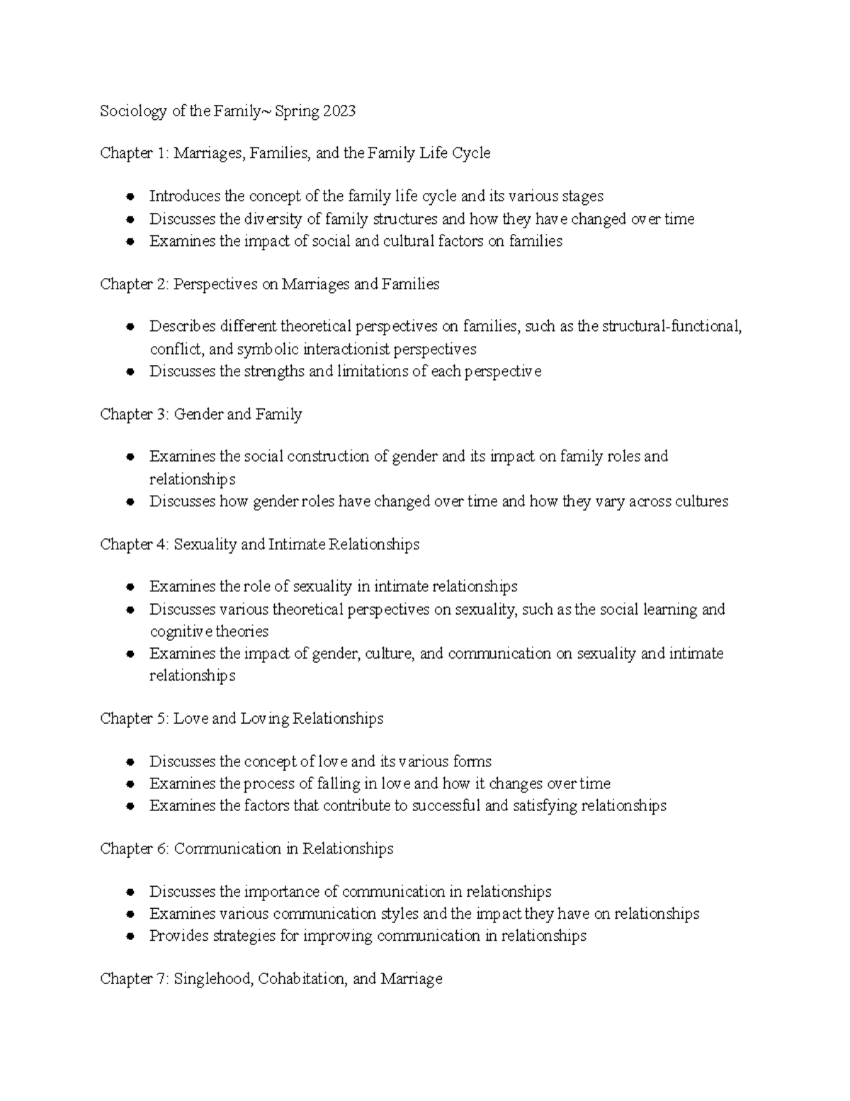 Sociology of the Family~ Spring 2023 - Studocu