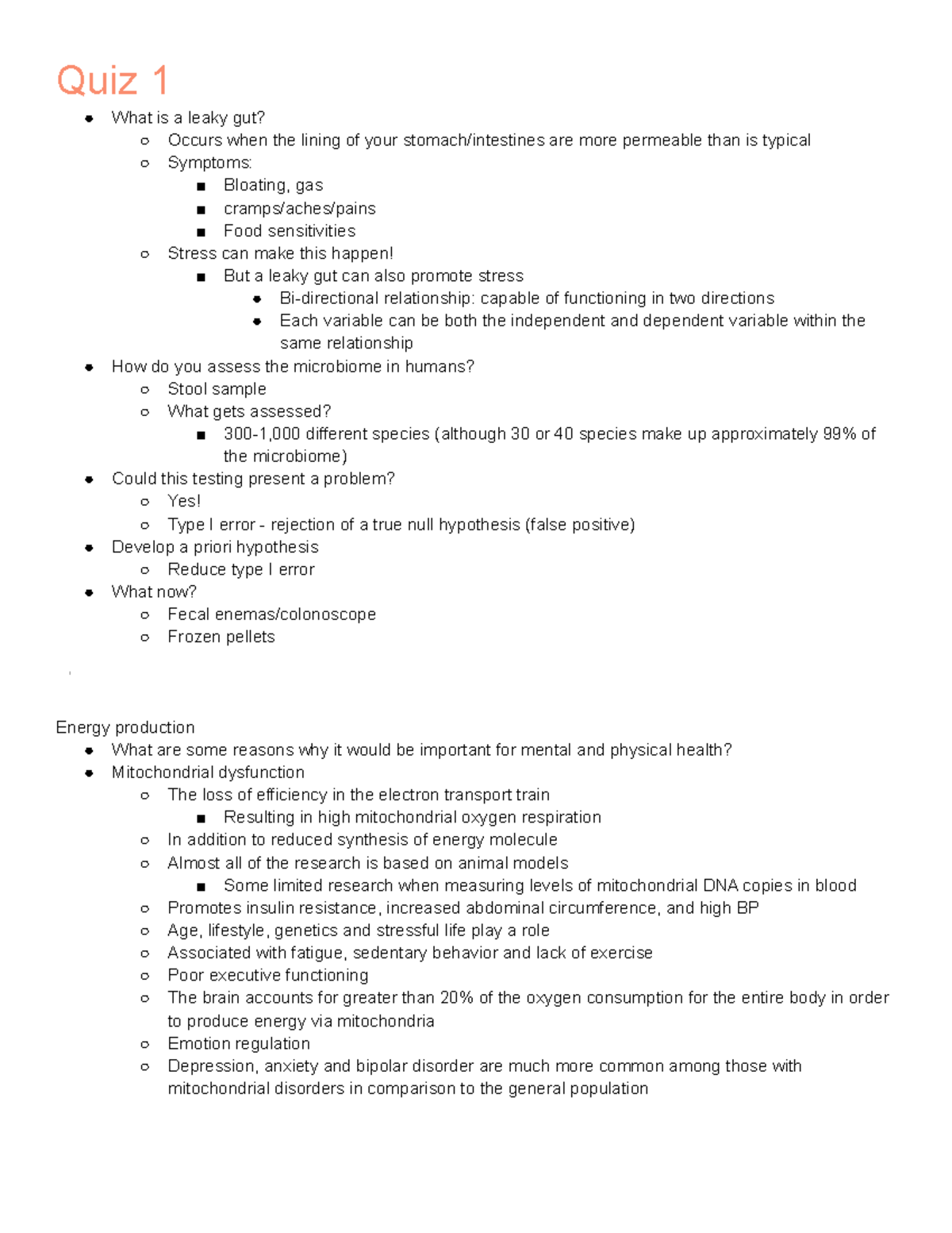 BBH 311 Quiz 1 - Quiz 1 What is a leaky gut? Occurs when the lining of ...