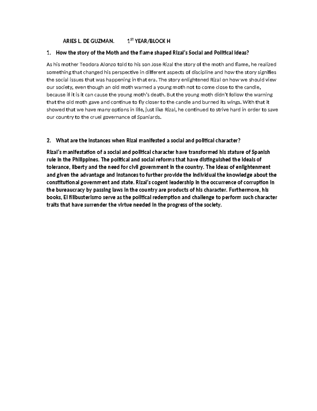 Document - ARIES L. DE GUZMAN. 1 ST YEAR/BLOCK H How the story of the ...