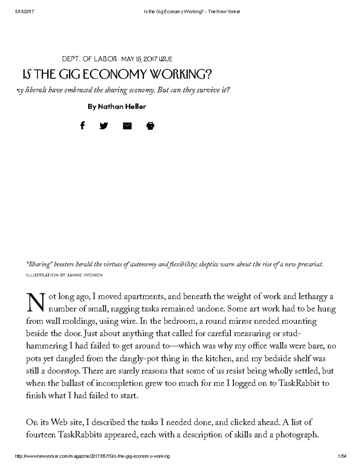 Is the Gig Economy Working - The New Yorker - - Studocu