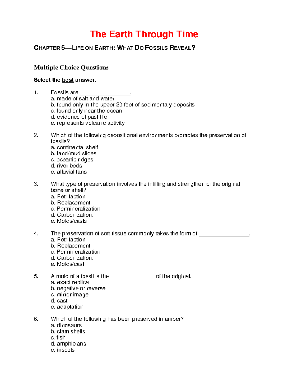 Ch06 Life on Earth What do fossils reveal Test - The Earth Through Time ...