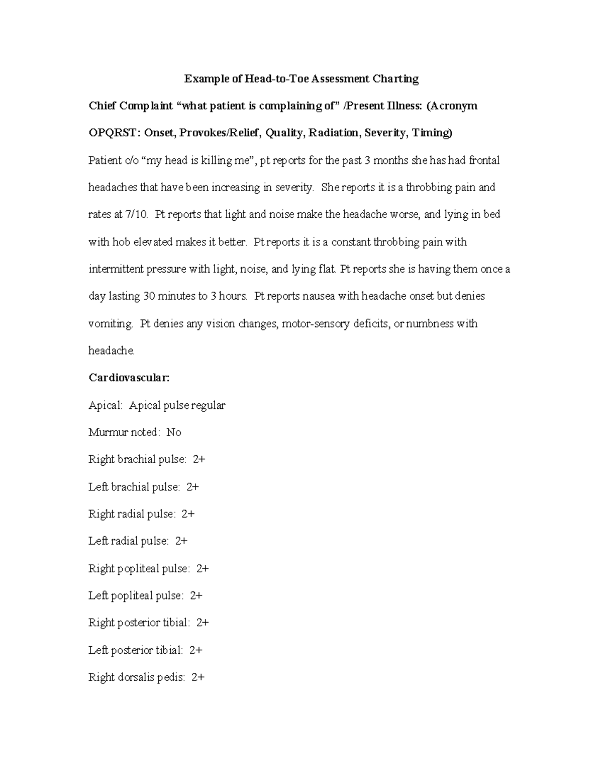 Example headtotoe - skills - Example of Head-to-Toe Assessment Charting ...