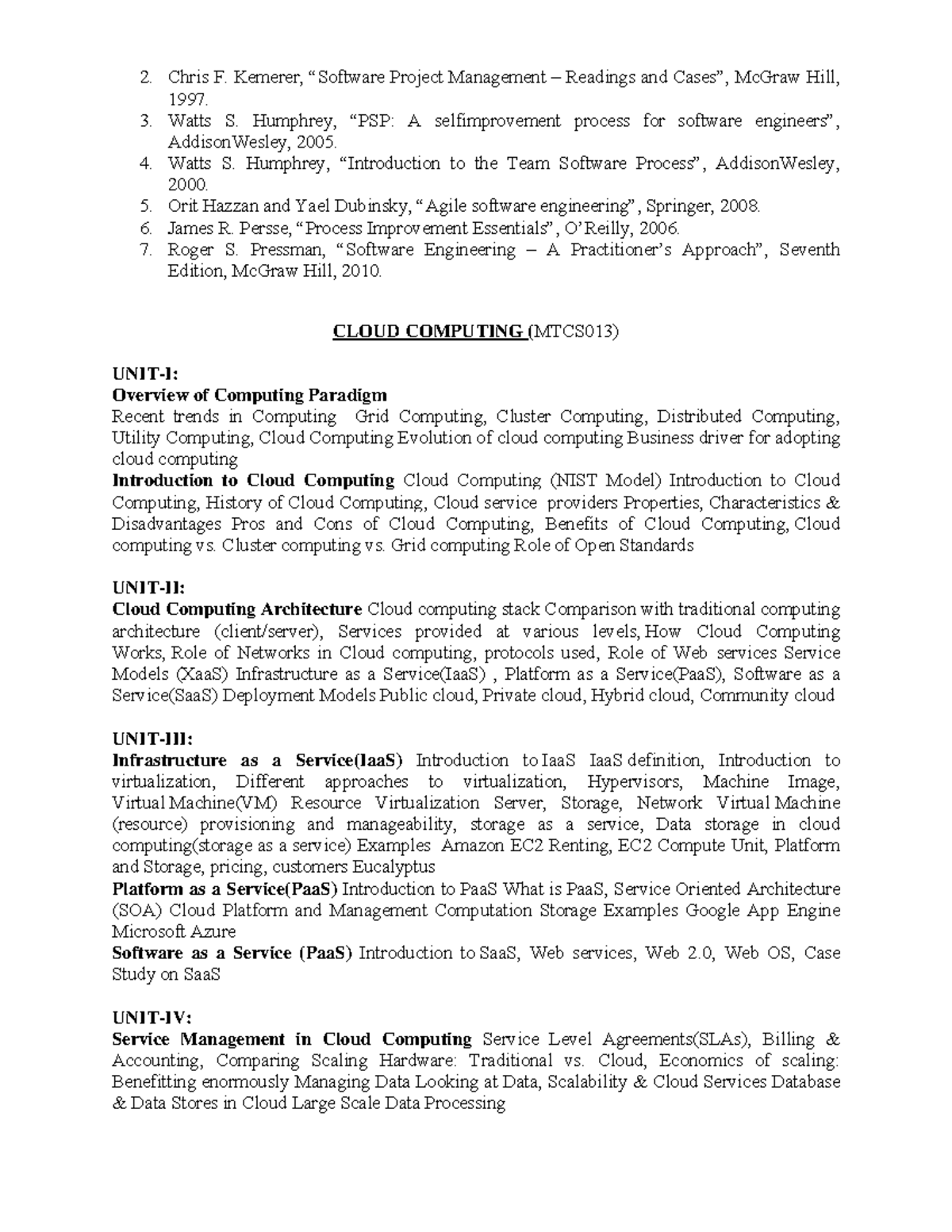 Cloud-Syllabus - Cloud computing - Chris F. Kemerer, “Software Project Management – Readings and ...