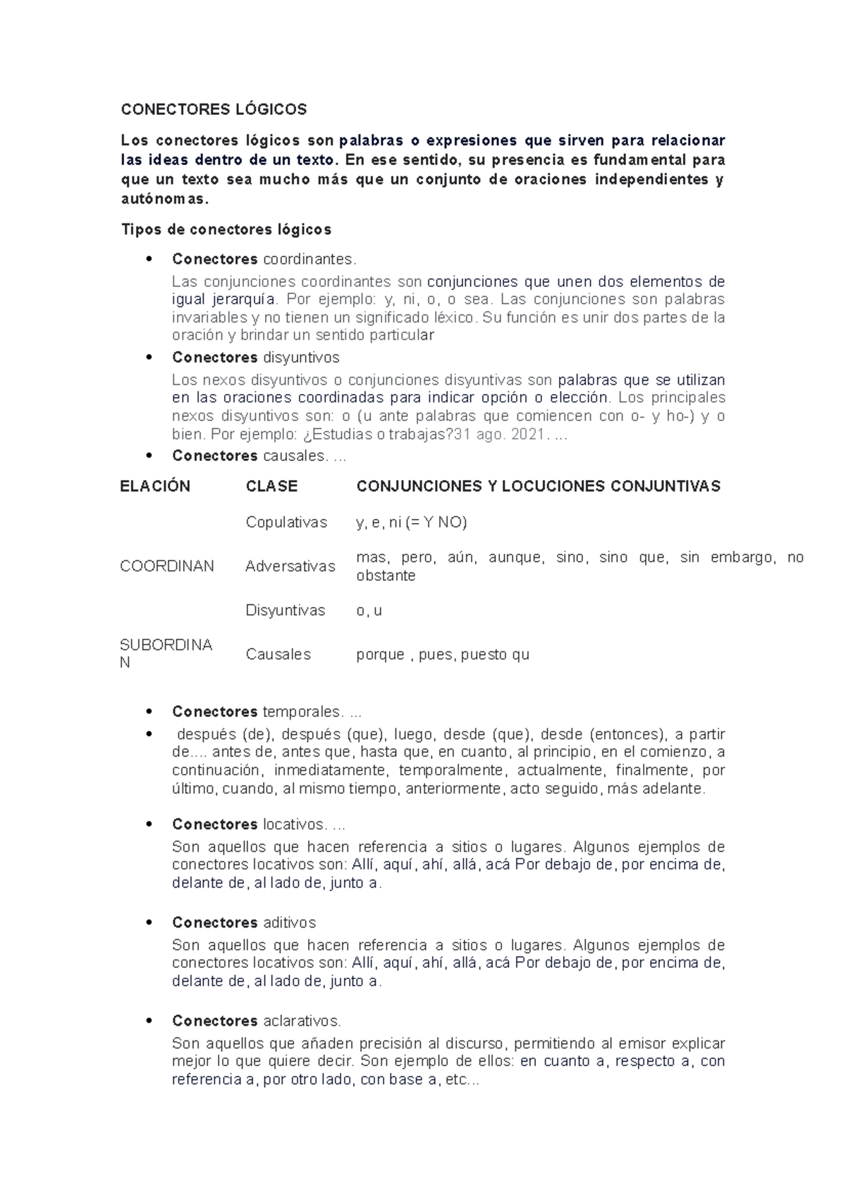 Conectores Lógicos - CONECTORES LÓGICOS Los conectores lógicos son ...