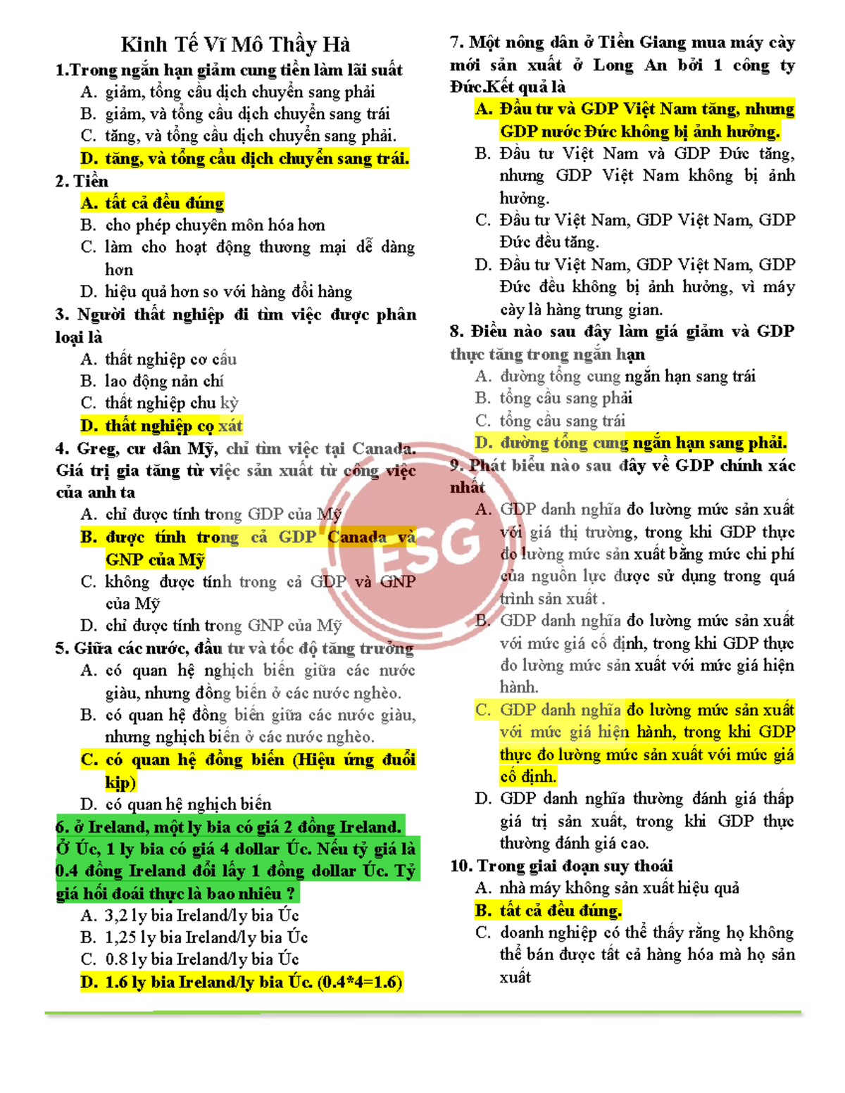 KTVM thầy Hà - KTVM thầy Hà - Kinh Tế Vĩ Mô Thầy Hà 1 ngắn hạn giảm ...