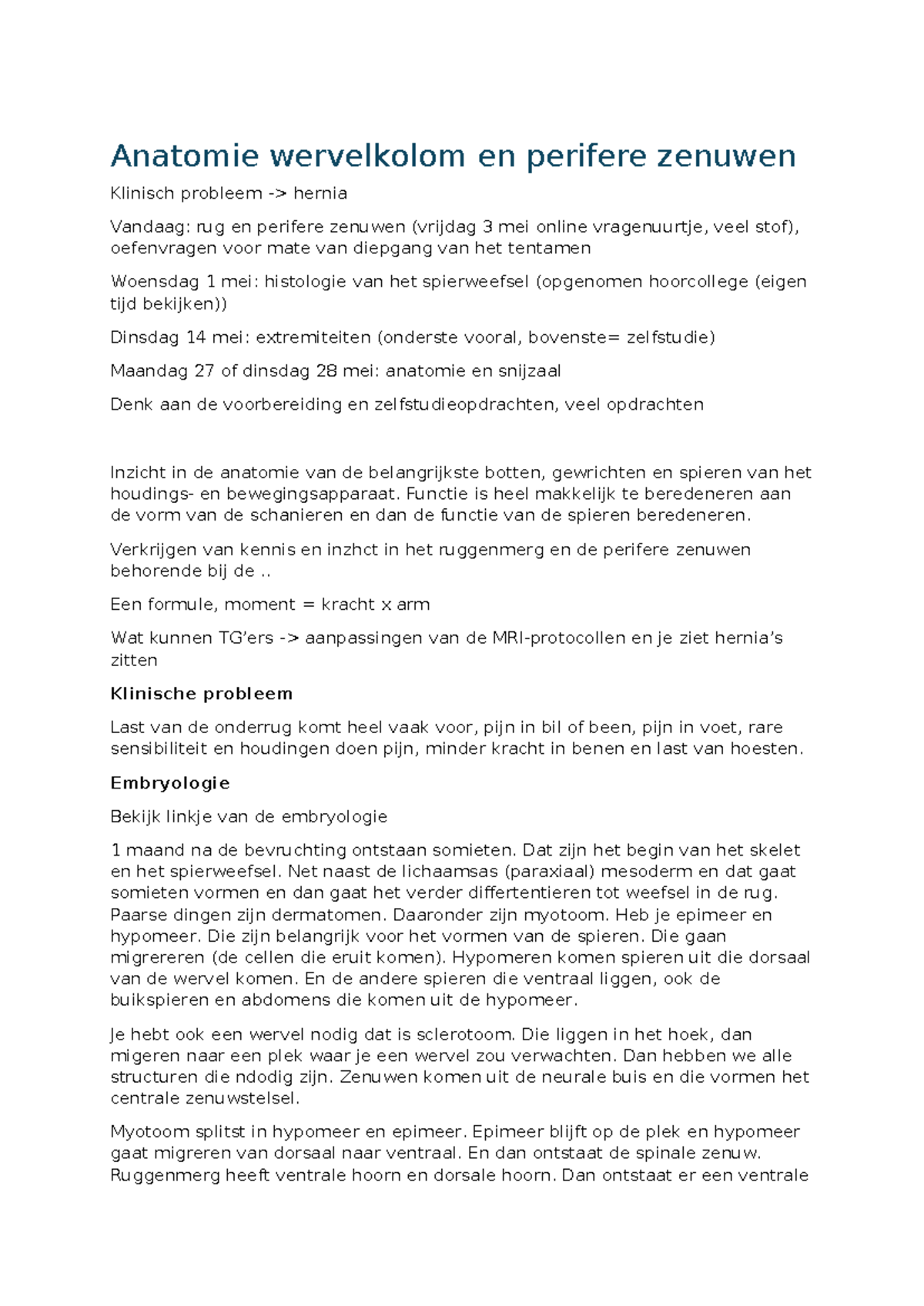 Anatomie wervelkolom en perifere zenuwe hoorcollege - Anatomie ...