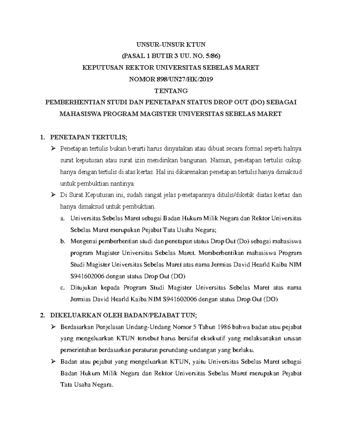 Pengadilan Tata Usaha Negara - UNSUR-UNSUR KTUN (PASAL 1 BUTIR 3 UU. NO ...