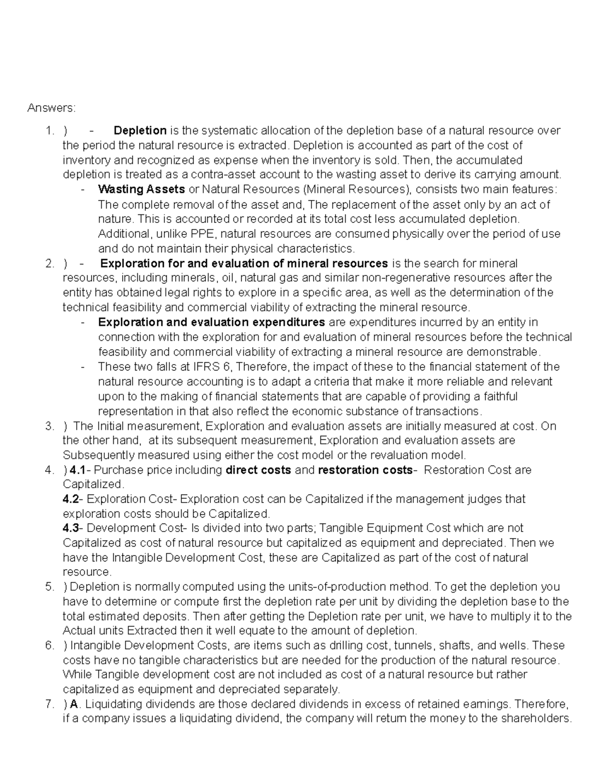 Doc 1 - Lesson notes - Answers: 1. ) - Depletion is the systematic ...