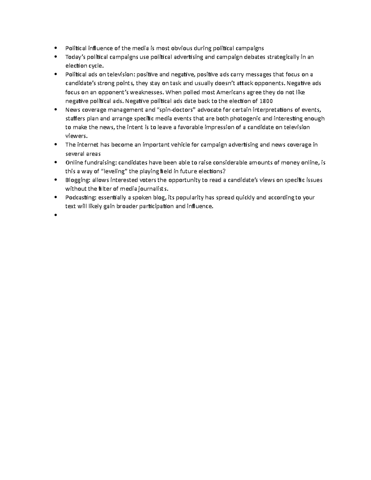 POS 2041 Final EXAM Notes - Political influence of the media is most ...