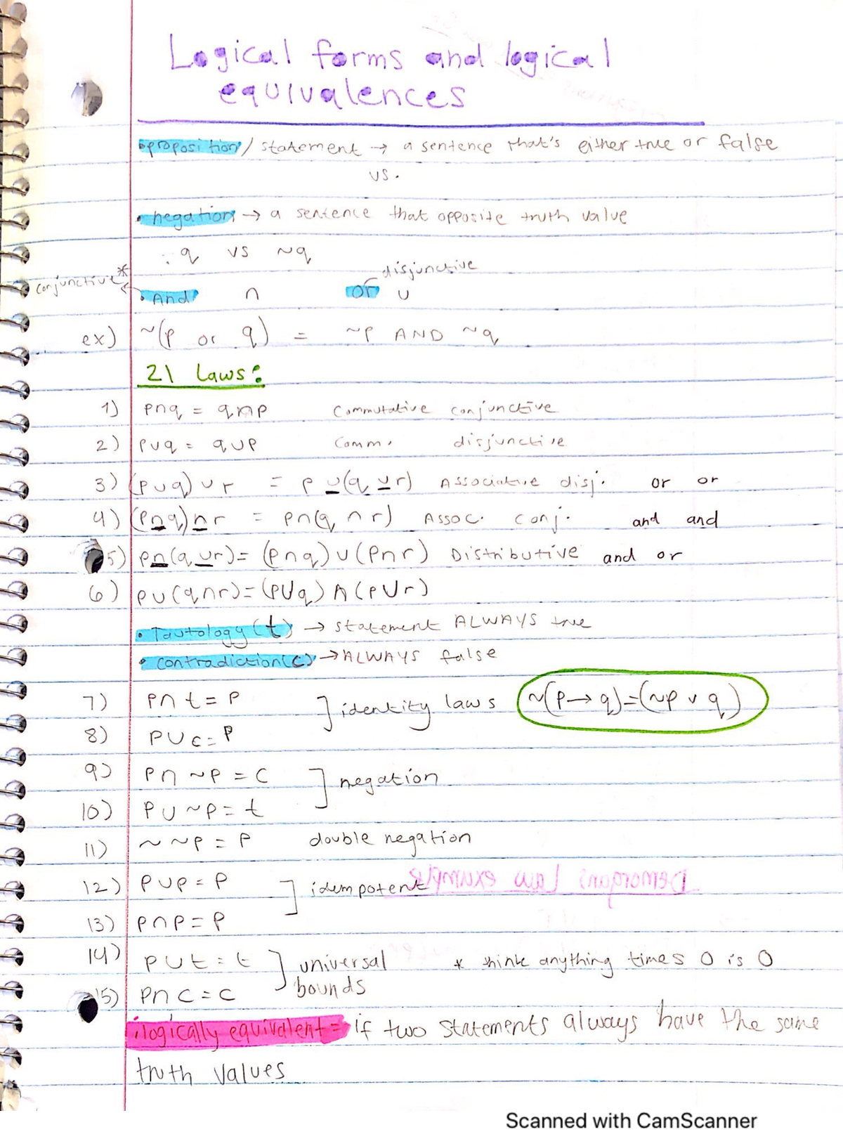 Discrete Math-Logical forms and logical equivalences - MATH 2345 - Studocu