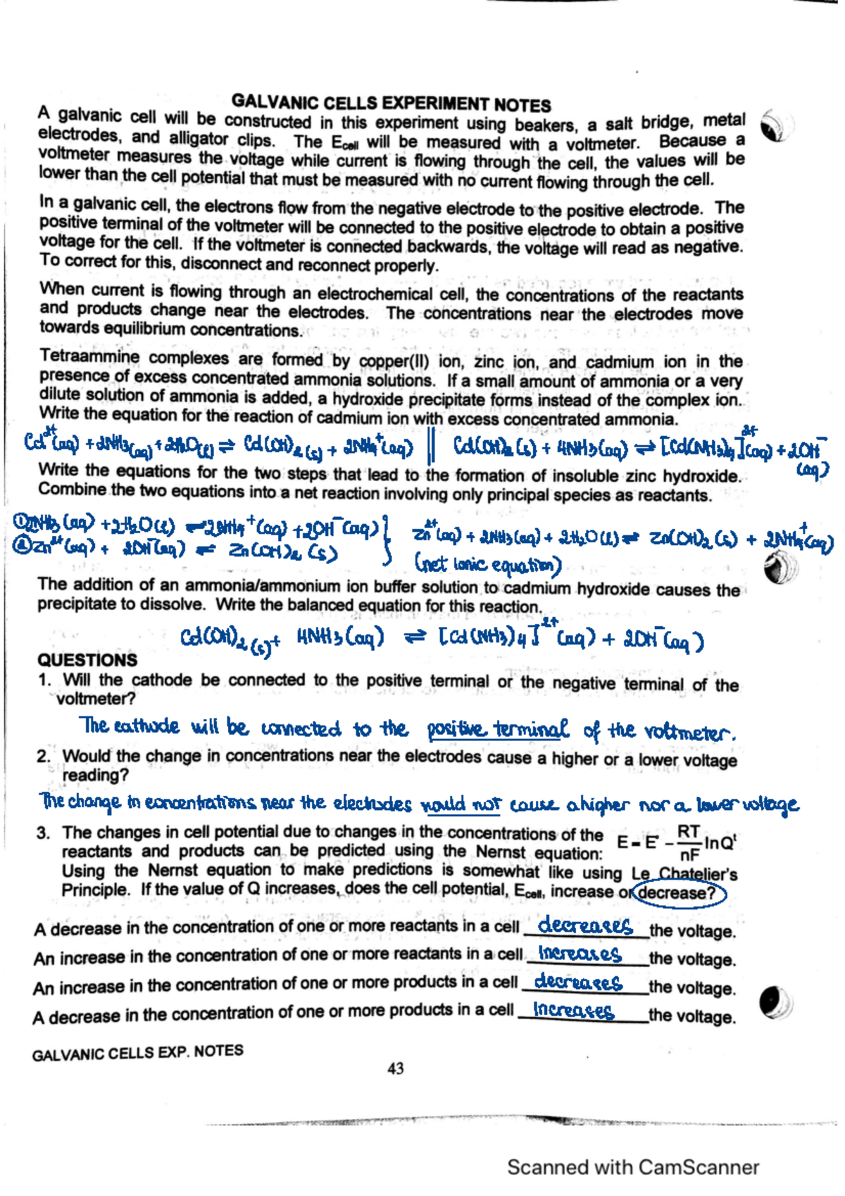 Galvanic Cells Prelab Lab Assignment Occ Prof Helen Maughan Cdta G Tdntbcaagtdtkoc