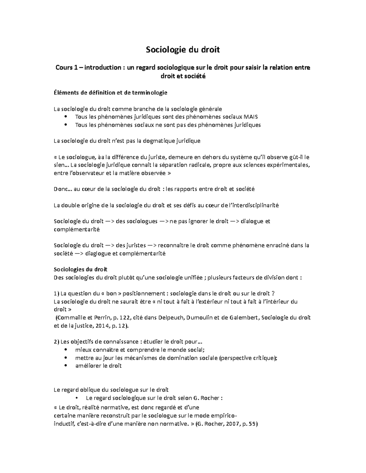 Notes de cours - Sociologie du droit Cours 1 – introduction : un regard ...