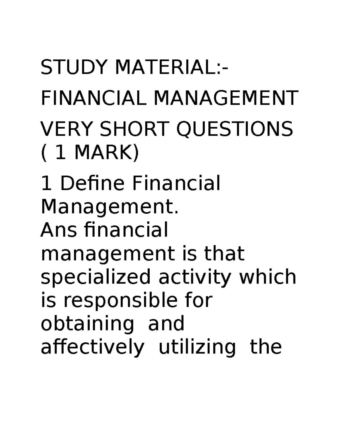 Study Material Accounts - STUDY MATERIAL:- FINANCIAL MANAGEMENT VERY ...