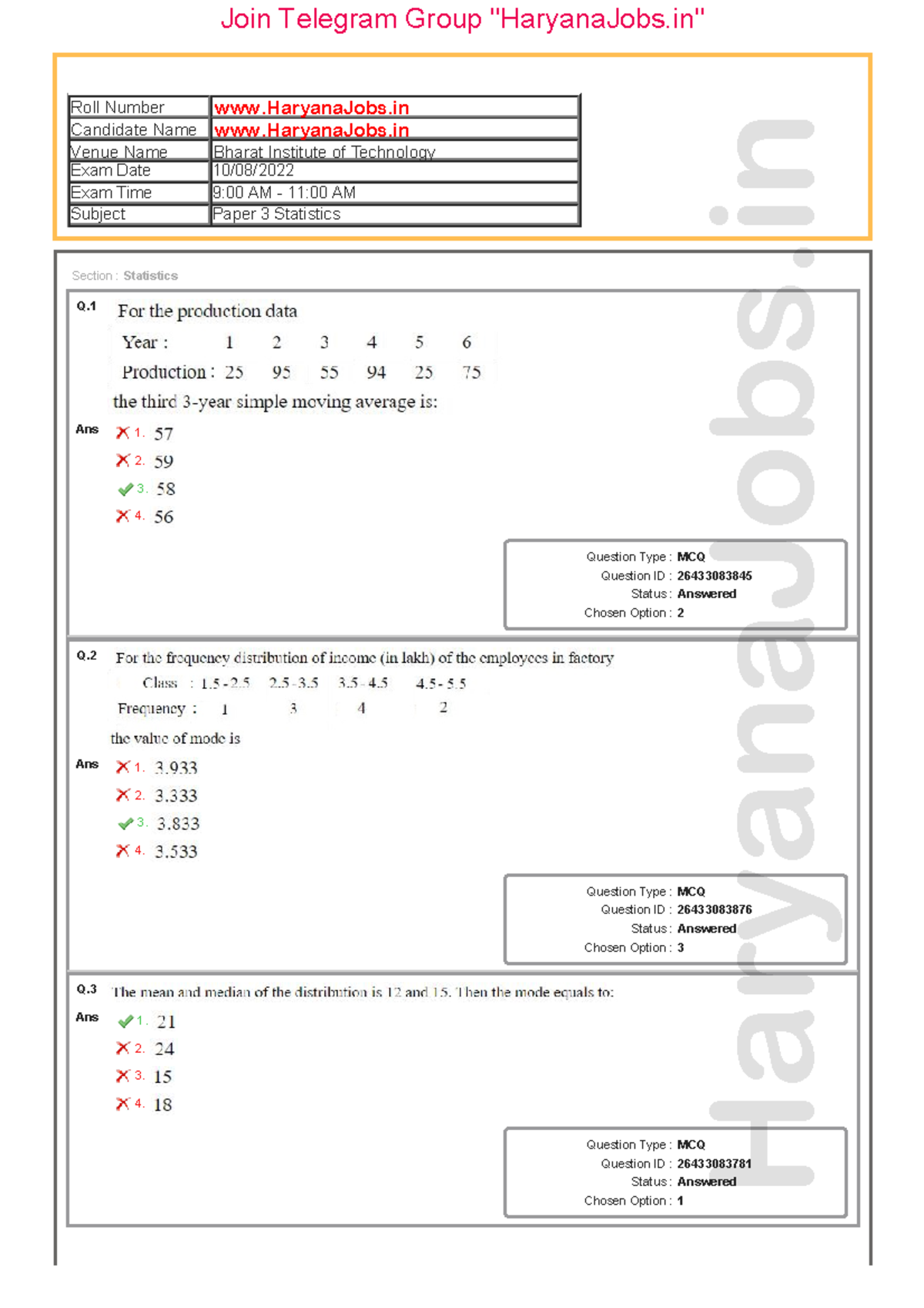 SSC CGL 2021 Tier 2 Statistics Paper English - Q. Ans 1. 2. 3. 4 ...