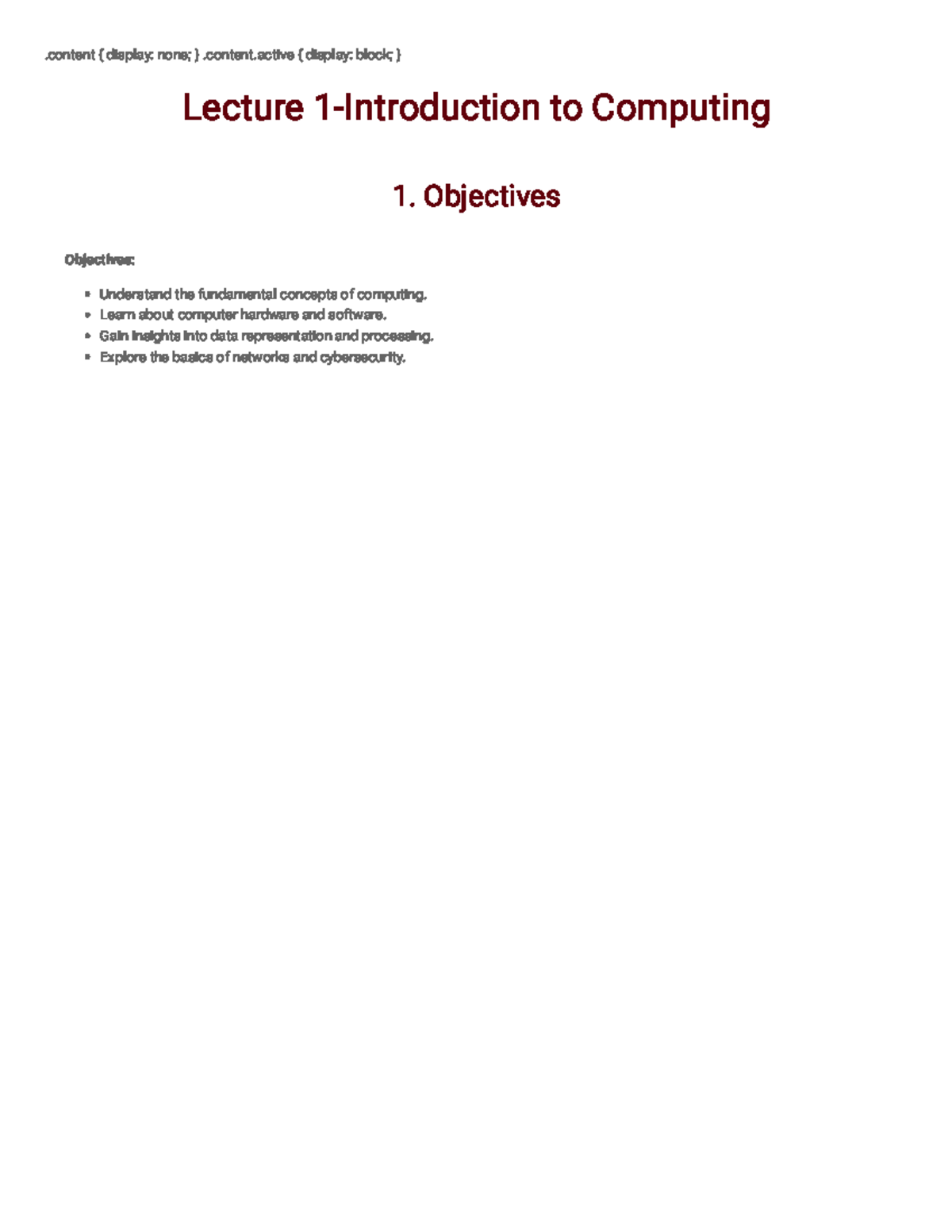 Lecture 1 Introduction To Computing Ube L Introduction To Programming Content Display