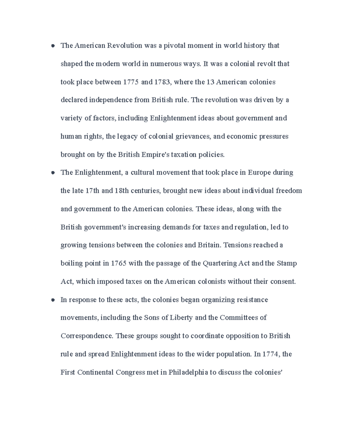 American Revolution Notes - The American Revolution was a pivotal ...