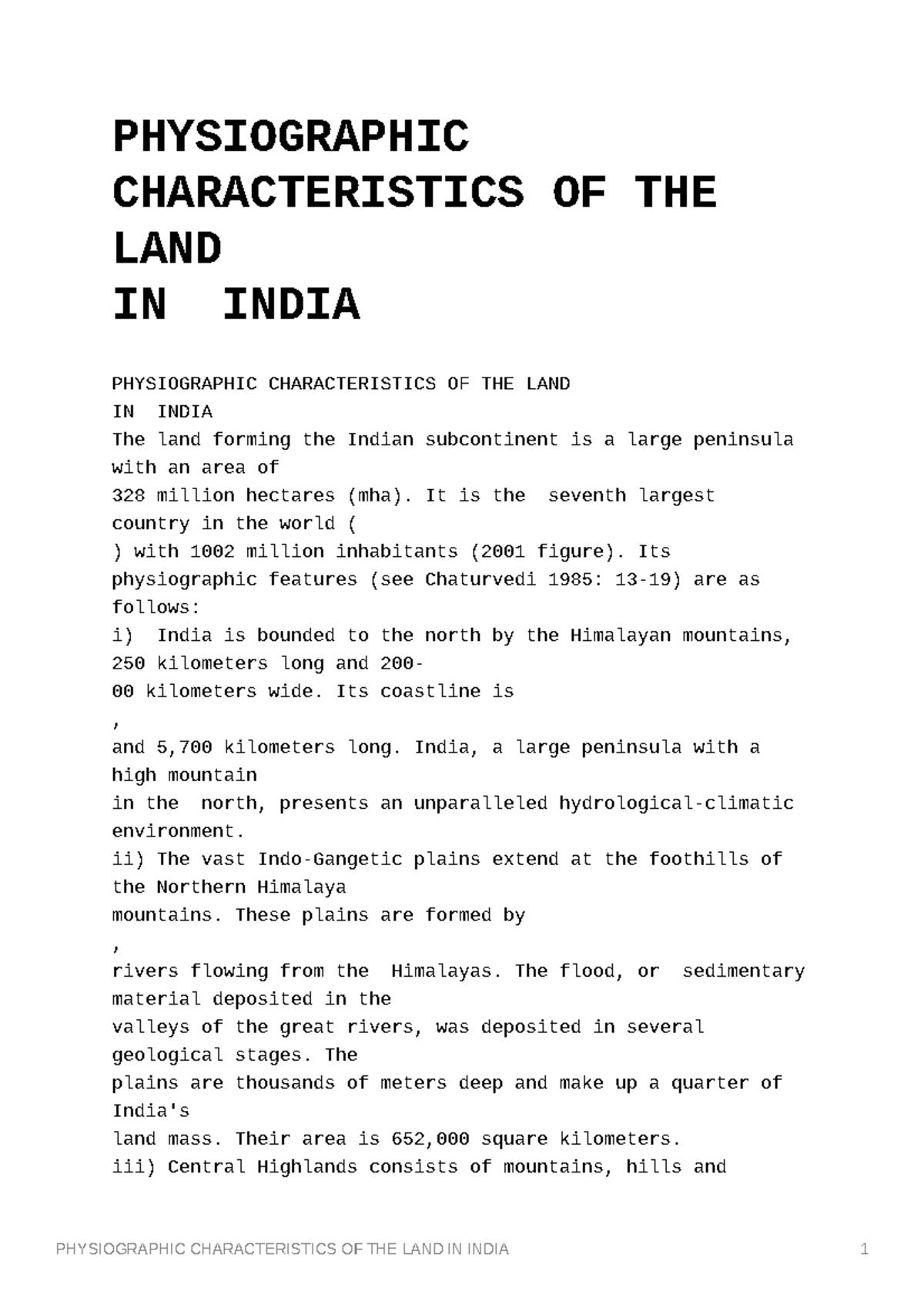 Physiographic Characteristics OF THE LAND IN India - PHYSIOGRAPHIC ...
