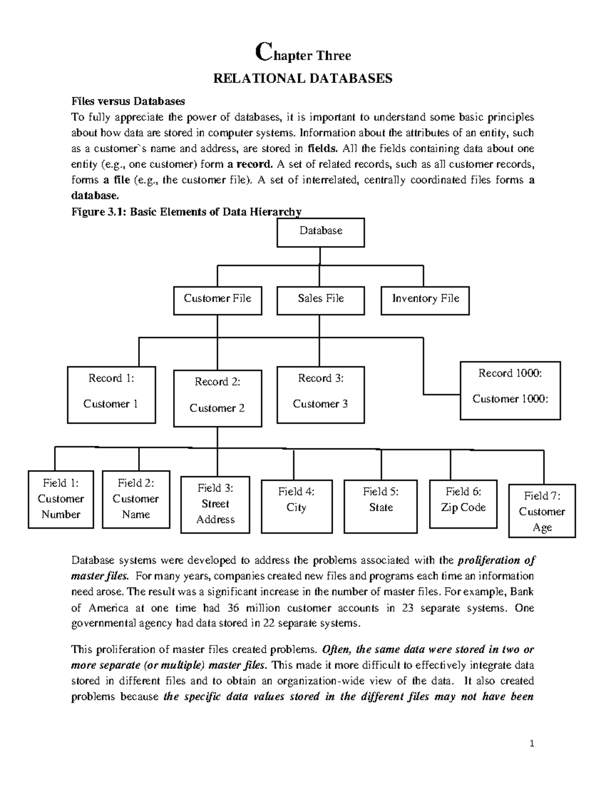 AIS Ch-3 - rukia - Chapter Three RELATIONAL DATABASES Files versus ...